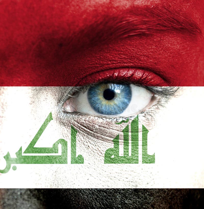 Human Face Painted with Flag of Iraq Stock Image - Image of pride ...