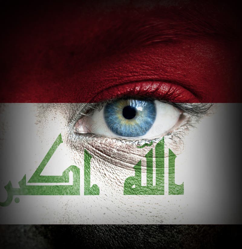 Human Face Painted with Flag of Iraq Stock Image - Image of flag ...