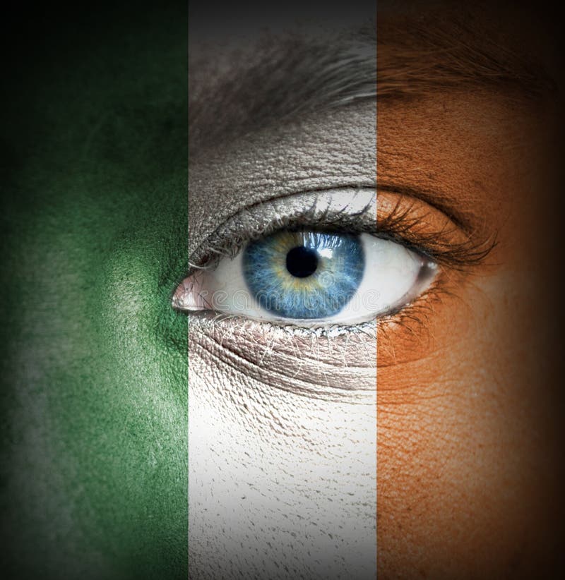 Human Face Painted with Flag of Ireland Stock Photo - Image of portrait ...