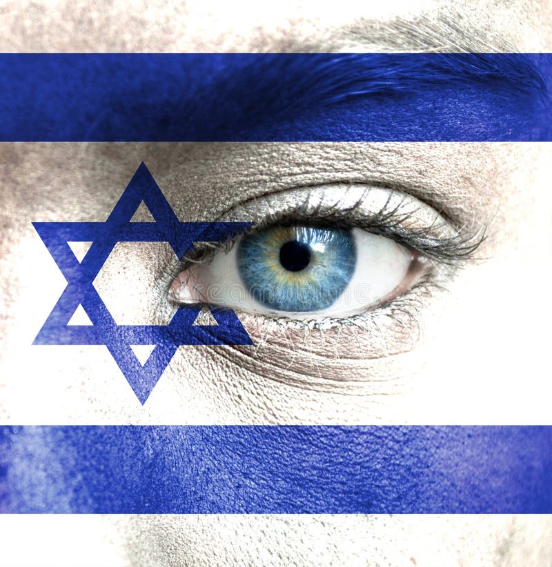 Human Face Painted with Flag of Israel Stock Photo - Image of national ...