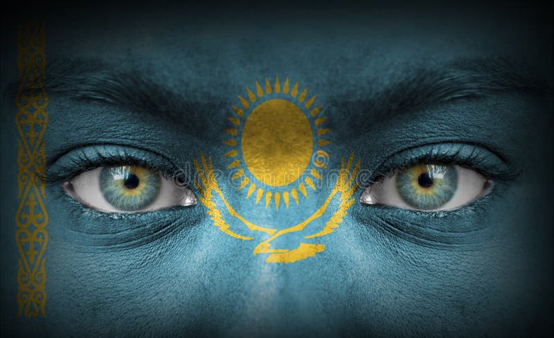 Human Face Painted with Flag of Kazakhstan Stock Photo - Image of ...