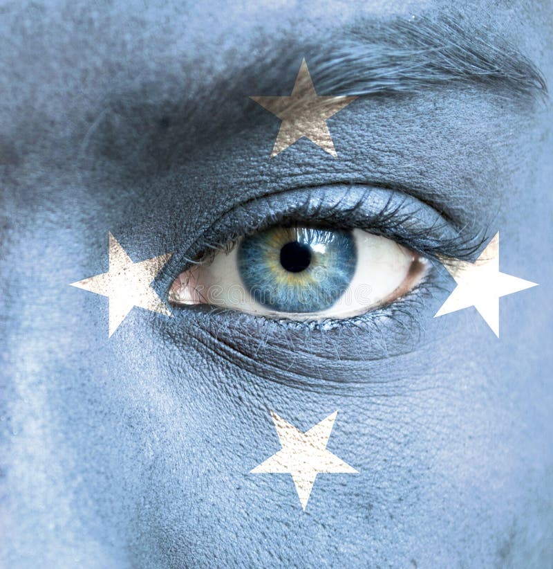 Human Face Painted with Flag of Micronesia Stock Photo - Image of ...