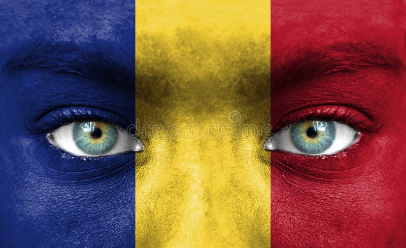 Human Face Painted with Flag of Romania Stock Image - Image of closeup ...