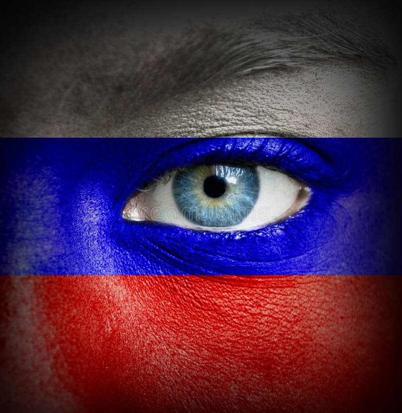 Human Face Painted with Flag of Russia Stock Image - Image of country ...
