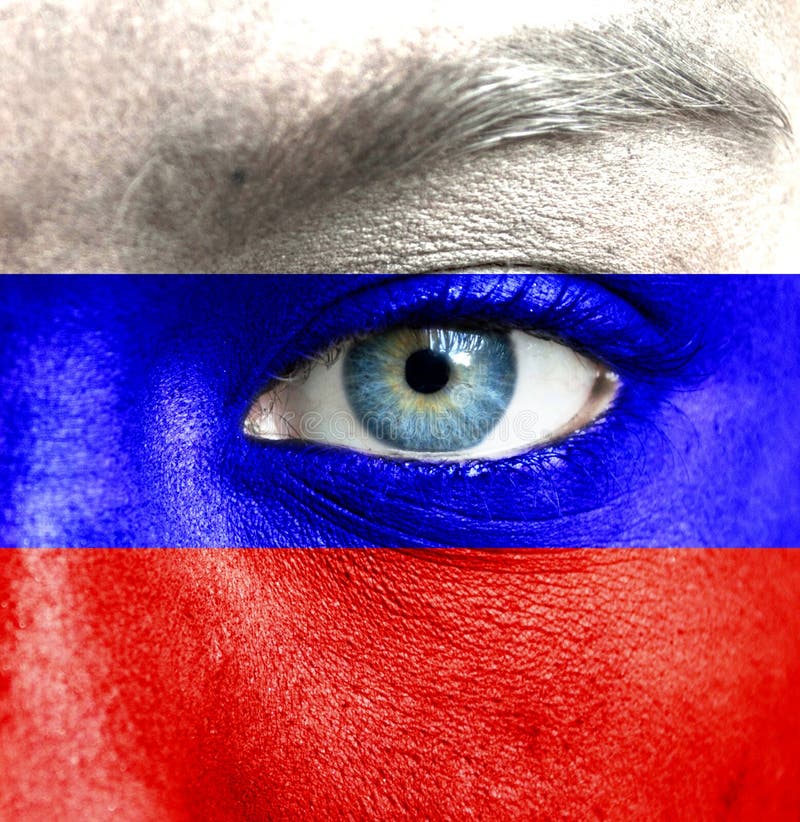 Human Face Painted with Flag of Russia Stock Image - Image of alone ...
