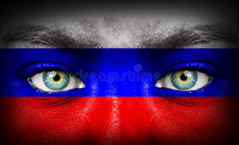 Human Face Painted with Flag of Russia Stock Image - Image of female ...