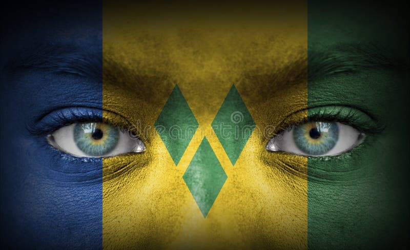 Human Face Painted with Flag of Saint Vincent and the Grenadines Stock ...