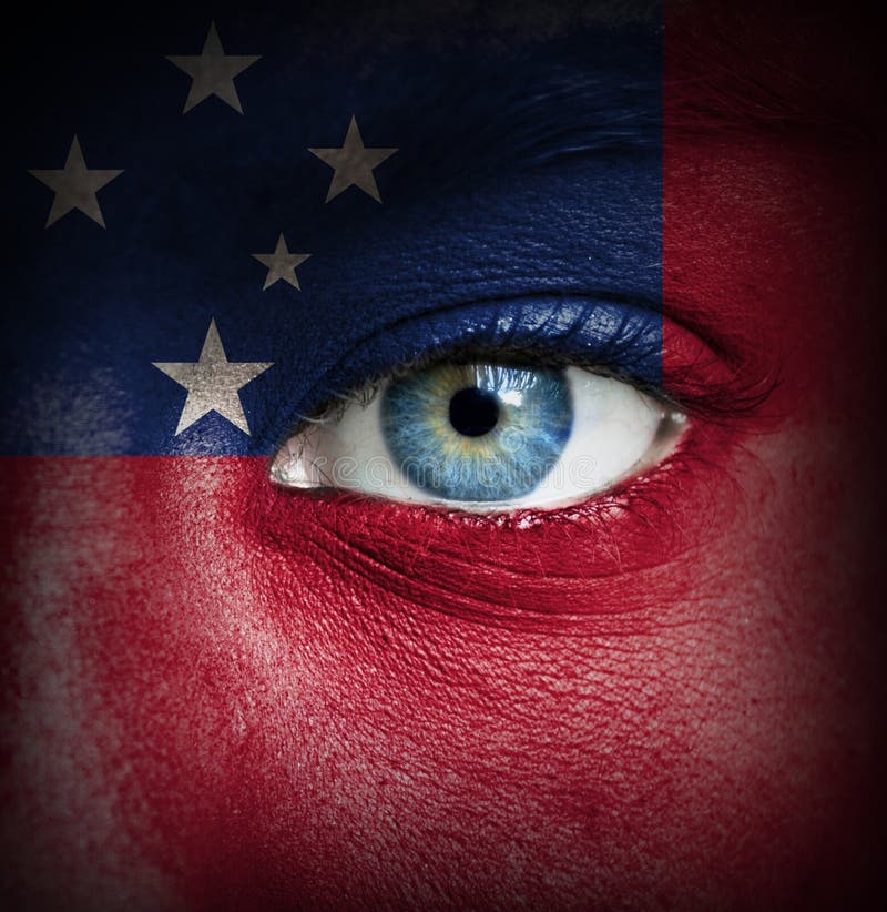 Human Face Painted with Flag of Samoa Stock Photo - Image of culture ...
