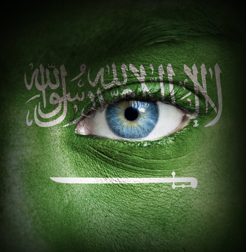 Human Face Painted with Flag of Saudi Arabia Stock Photo - Image of ...