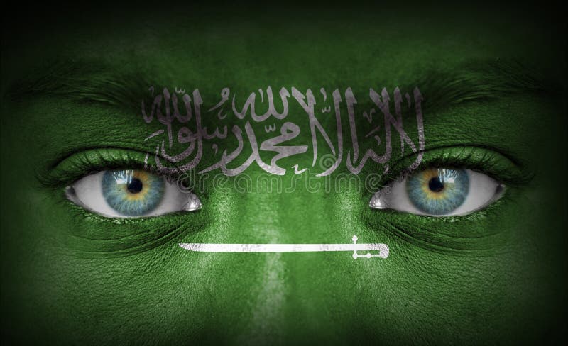 Human Face Painted with Flag of Saudi Arabia Stock Photo - Image of ...