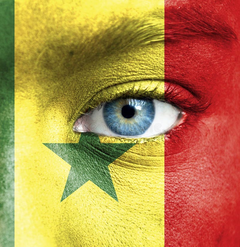 Human Face Painted with Flag of Senegal Stock Photo - Image of portrait ...