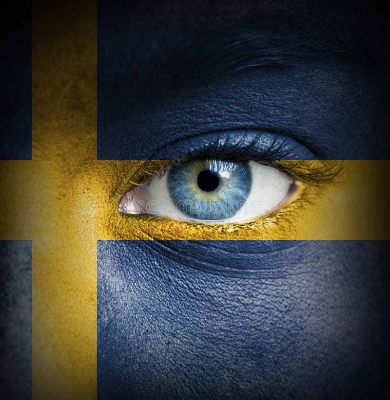 Human Face Painted with Flag of Sweden Stock Image - Image of culture ...