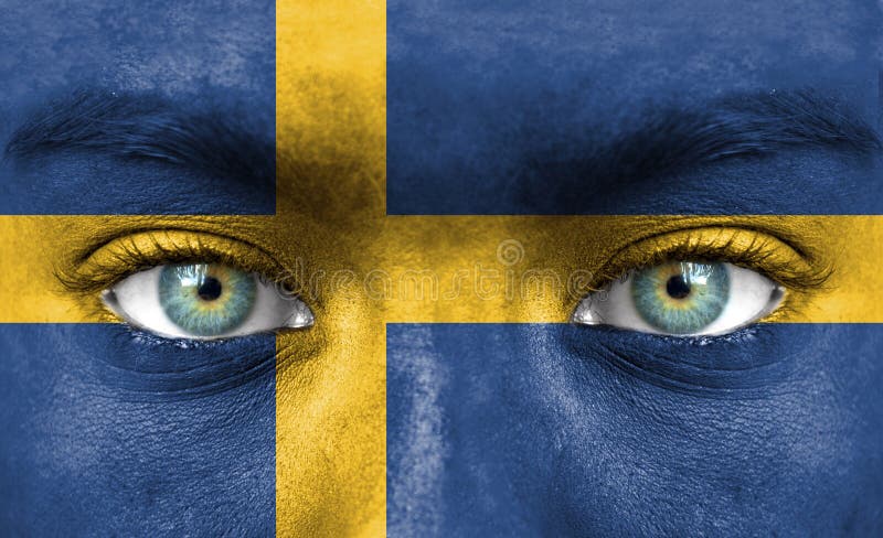 Human Face Painted with Flag of Sweden Stock Photo - Image of political ...