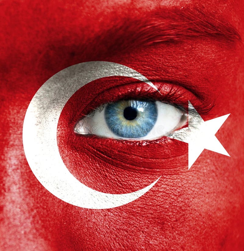 Human Face Painted with Flag of Turkey Stock Image - Image of closeup ...