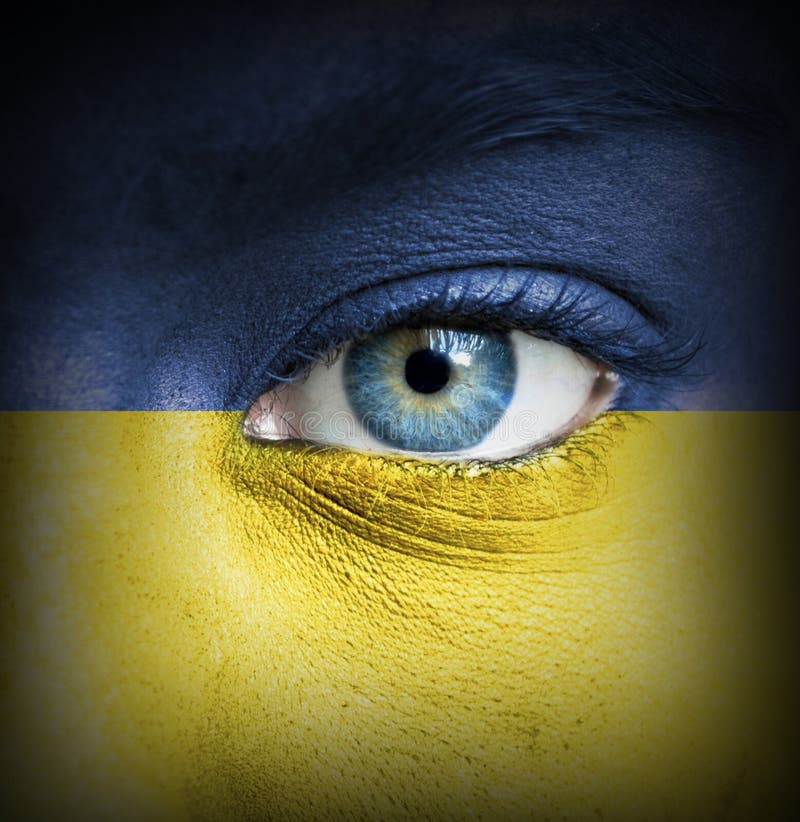 Human Face Painted with Flag of Ukraine Stock Photo - Image of patriot ...