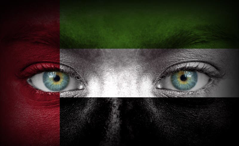 Human Face Painted with Flag of United Arab Emirates Stock Photo ...