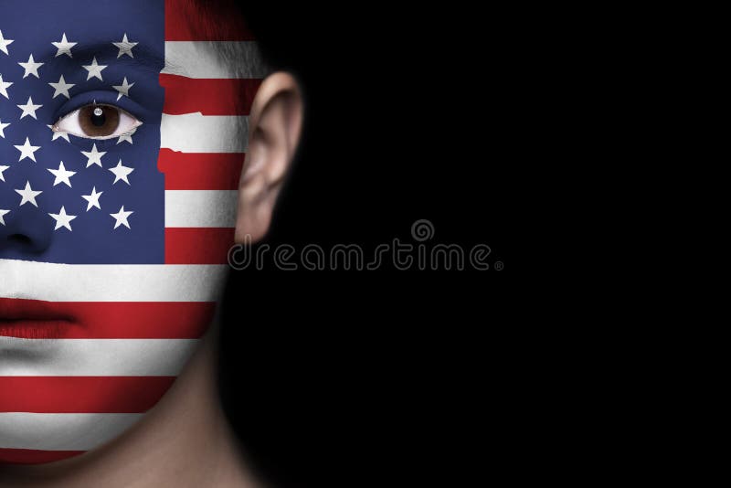 Human Face Painted with Flag of USA Stock Photo - Image of flag, black ...