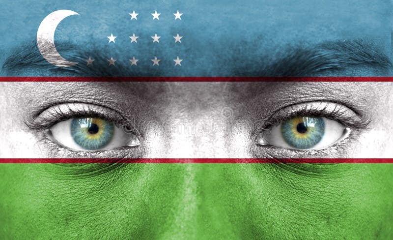 Human Face Painted with Flag of Uzbekistan Stock Photo - Image of human ...