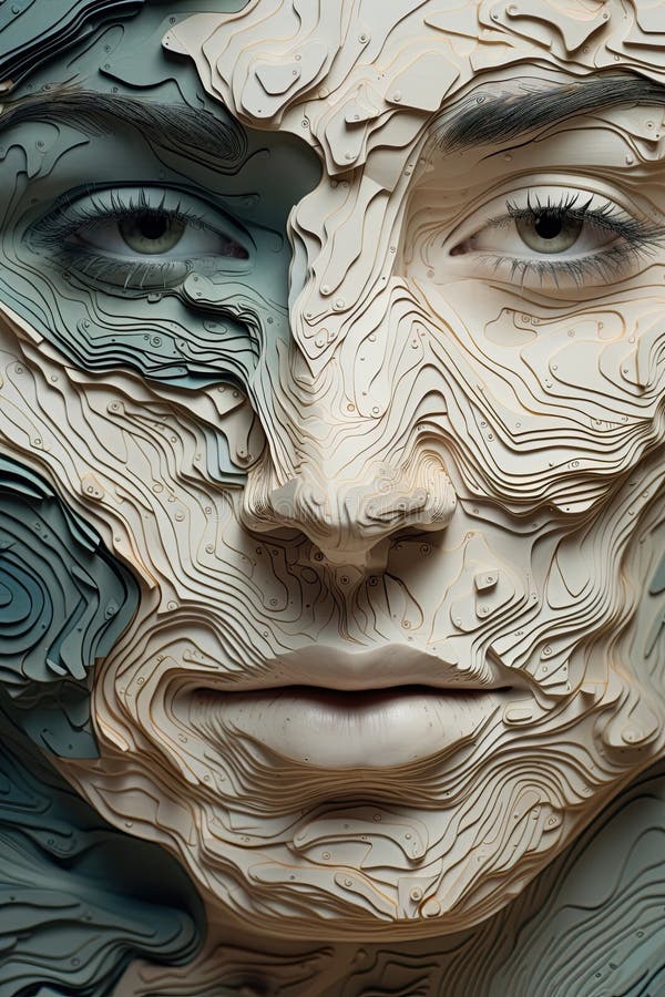 Human Face Portrait in Style of Topographical Map. Ai Generative Stock ...