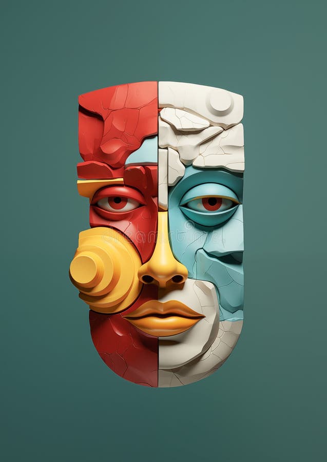 Human Face Sculpture Constructed Form Various Stone Pieces. Stock ...