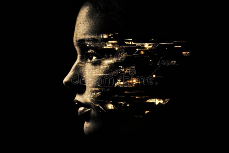 Human Face Merges with Glowing Digital Circuits To Symbolize Technology ...