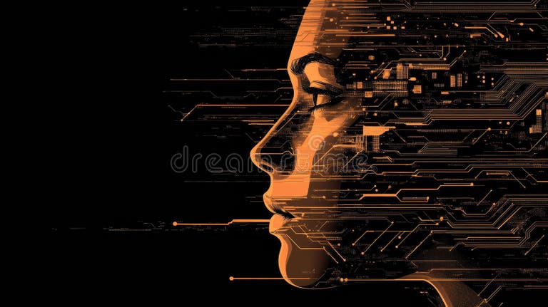 Human Face Merging with Glowing Digital Circuits Illustrates the Fusion ...