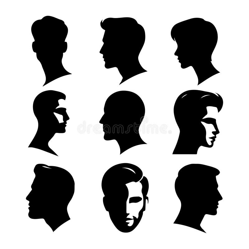 Silhouette Set of Men Face Head Vector Isolated Illustration. Stock ...