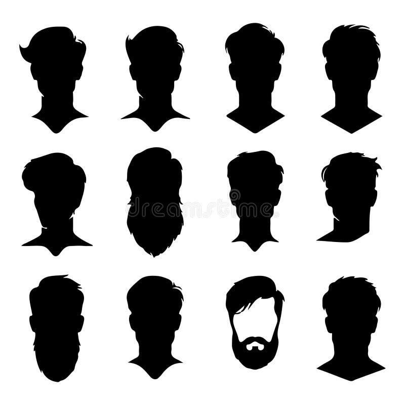 Silhouette Set of Men Face Head Vector Isolated Illustration. Stock ...