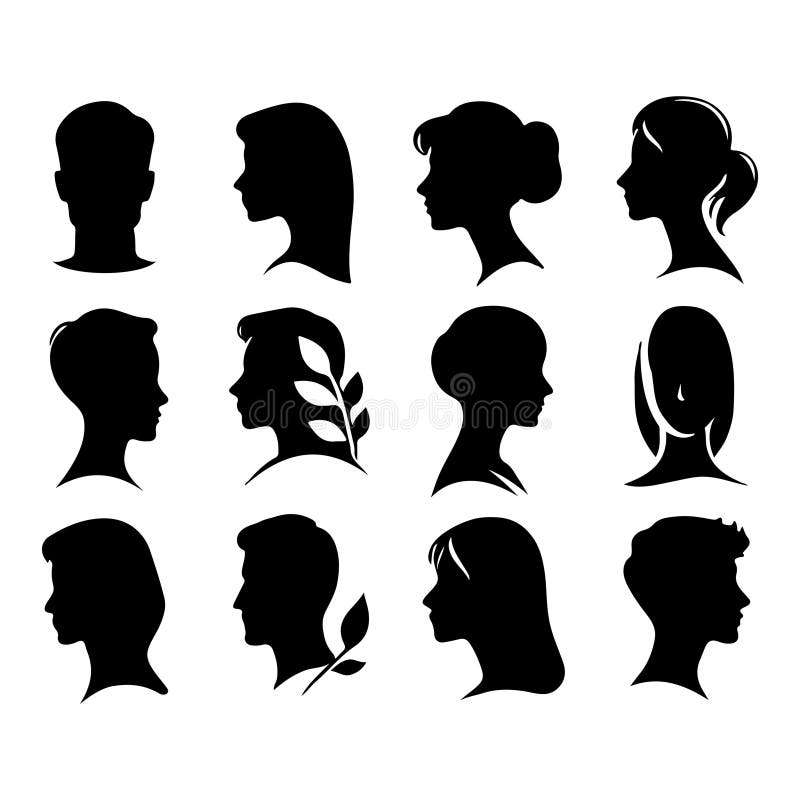 Silhouette Set of Men Face Head Vector Isolated Illustration. Stock ...