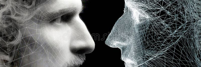 Human Face Split in Half Showing Organic Features on One Side and a ...