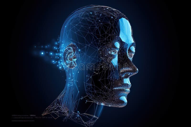 Human Face Structure with Blue Particles. Generative AI Stock ...