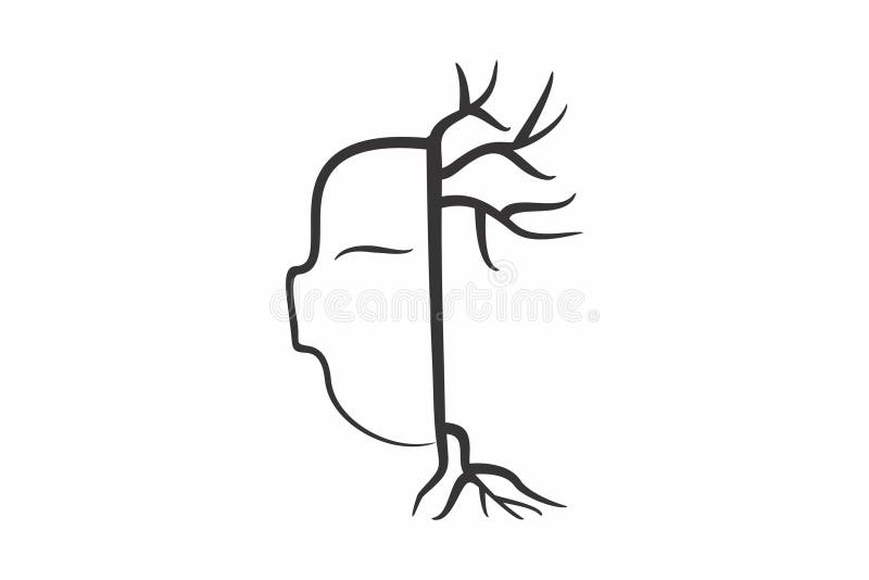 Human Face with Tree Concept Simple Art Drawing Stock Vector ...