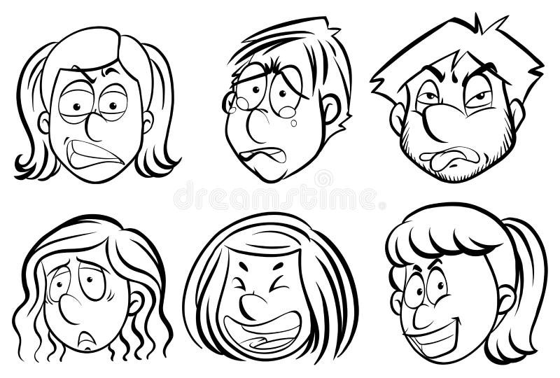 Human Faces with Facial Expressions Stock Illustration - Illustration ...