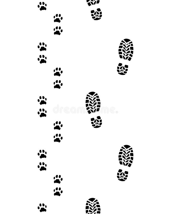 Human feet and dog paws stock illustration. Illustration of track ...