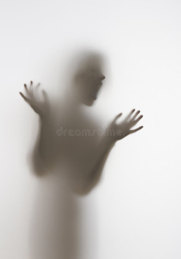 Scary Diffuse Human Face and Hands Silhouette Shouting Behind a Curtain ...