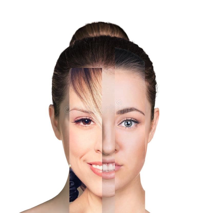 Human Female Face Made of Several Different Part Stock Photo - Image of ...