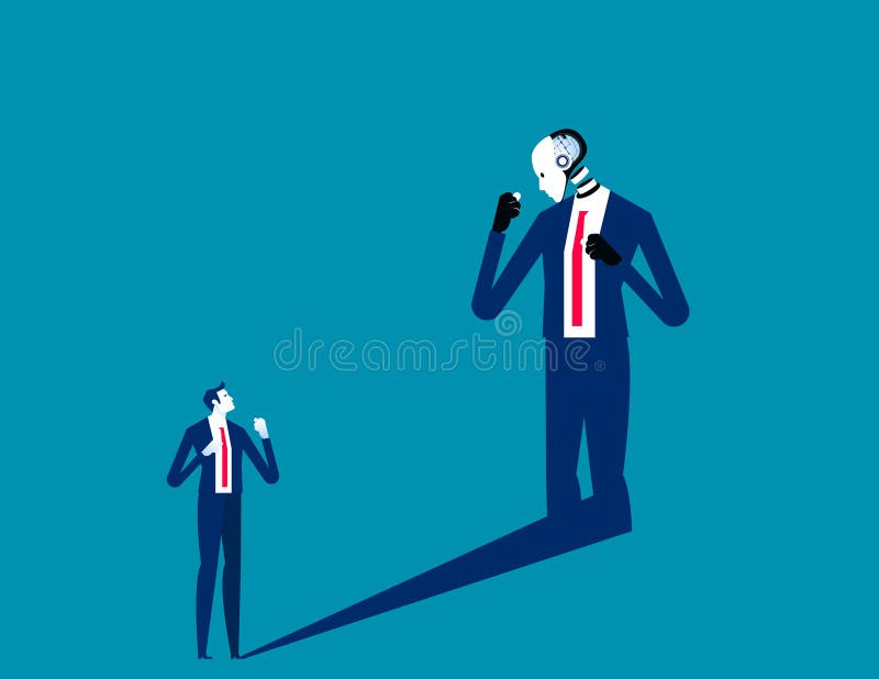 Human Fighting Robot Shadow. Business Artificial Intelligence Concept ...