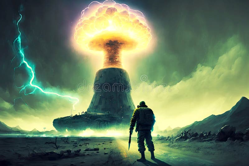 Human Figure on Background of Explosion and Radiation Hazard Stock ...