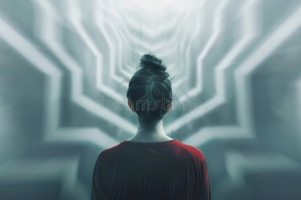 A Human Figure with a Blurred Face Navigating a Complex Maze of ...