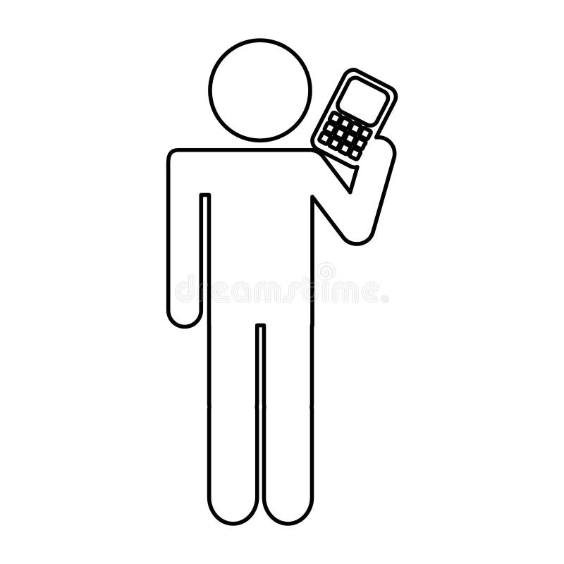 Human Figure with Cellphone Device Isolated Icon Stock Vector ...