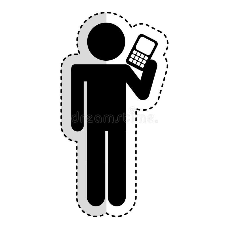 Human Figure with Cellphone Device Isolated Icon Stock Vector ...