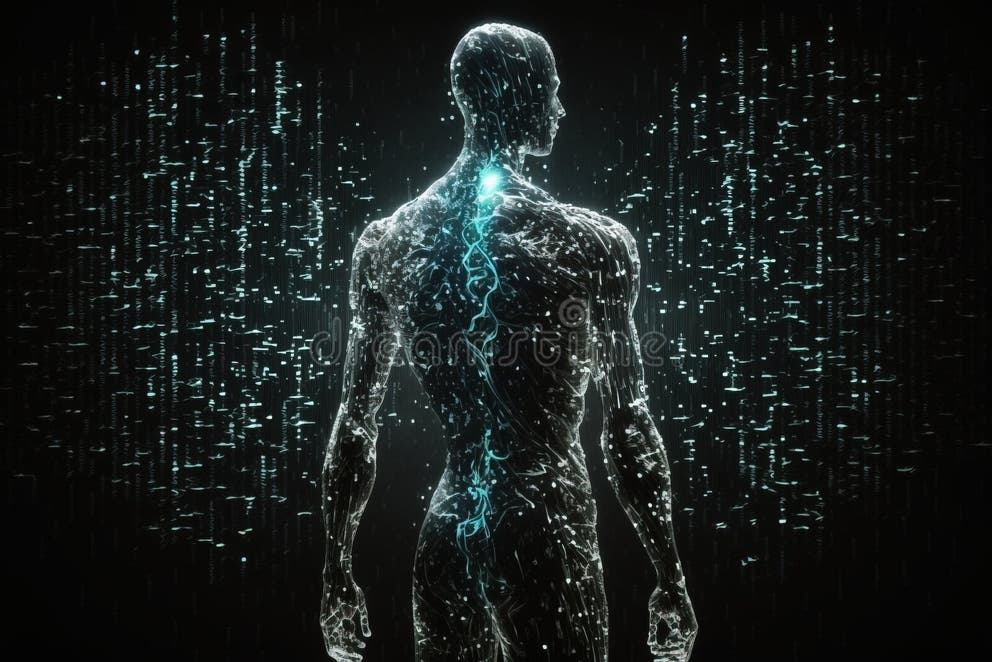 A Human Figure is Created Using Digital Codes. Concept of Artificial Intelligence Stock ...