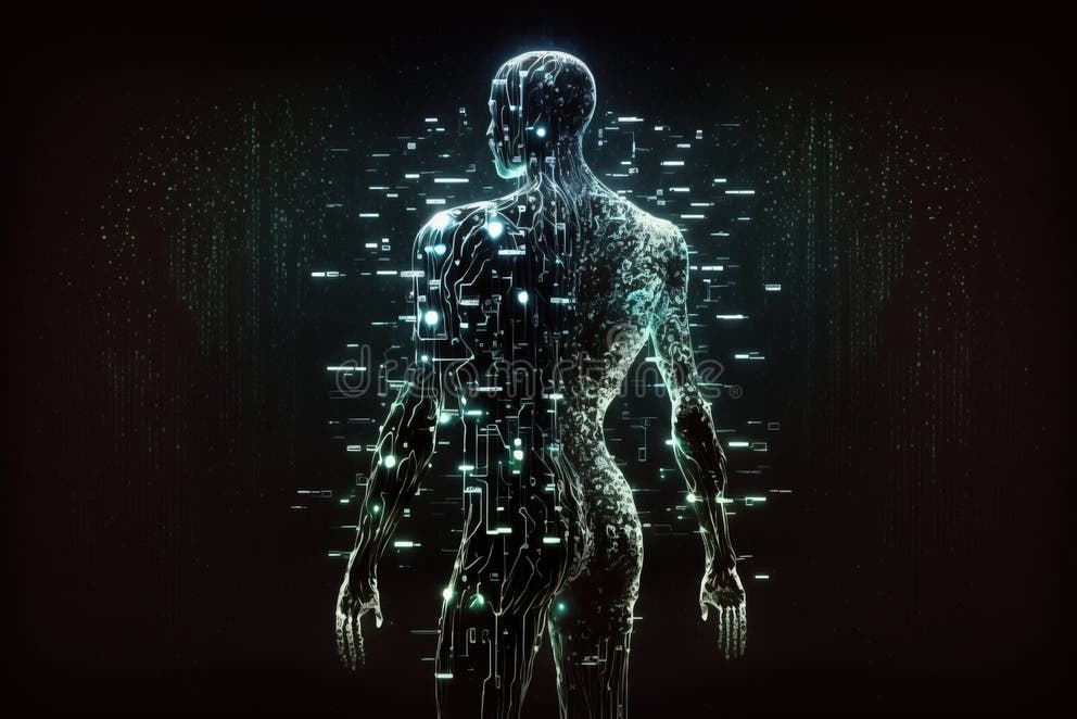 A Human Figure is Created Using Digital Codes. Concept of Artificial Intelligence Stock ...