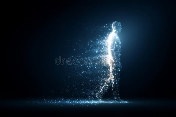 Human Figure Dissolving into Data Particles Stock Image - Image of innovation, dissolve: 379707919