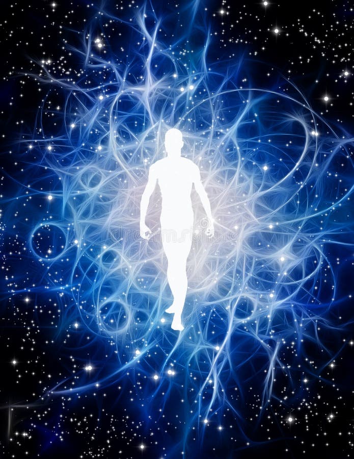 Human Figure Emerges from Light Stock Illustration - Illustration of ...