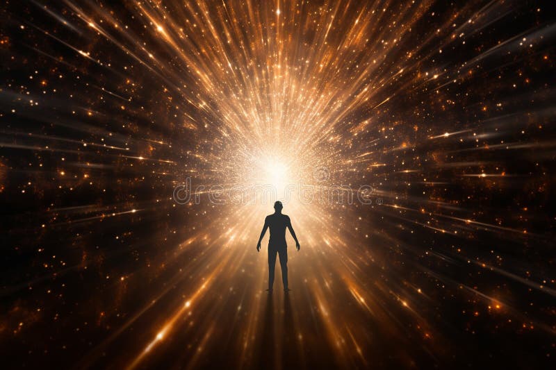 Human Figure Floating Toward Bright Tunnel of Light Stock Illustration ...