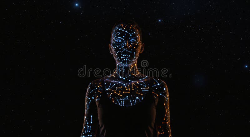 Human Figure Formed by Glowing Constellation Network in Space ...
