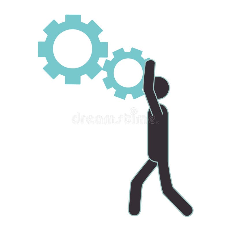 Human Figure with Gear Machine Isolated Icon Stock Vector ...