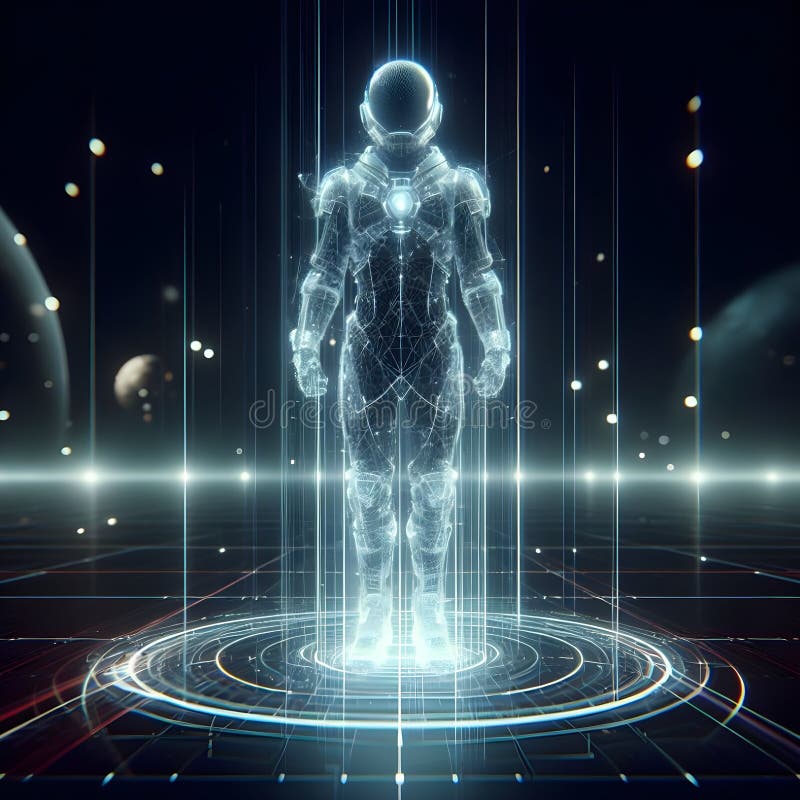 Human Figure in a Hologram. Data Analytics in a High-Tech Room Stock ...
