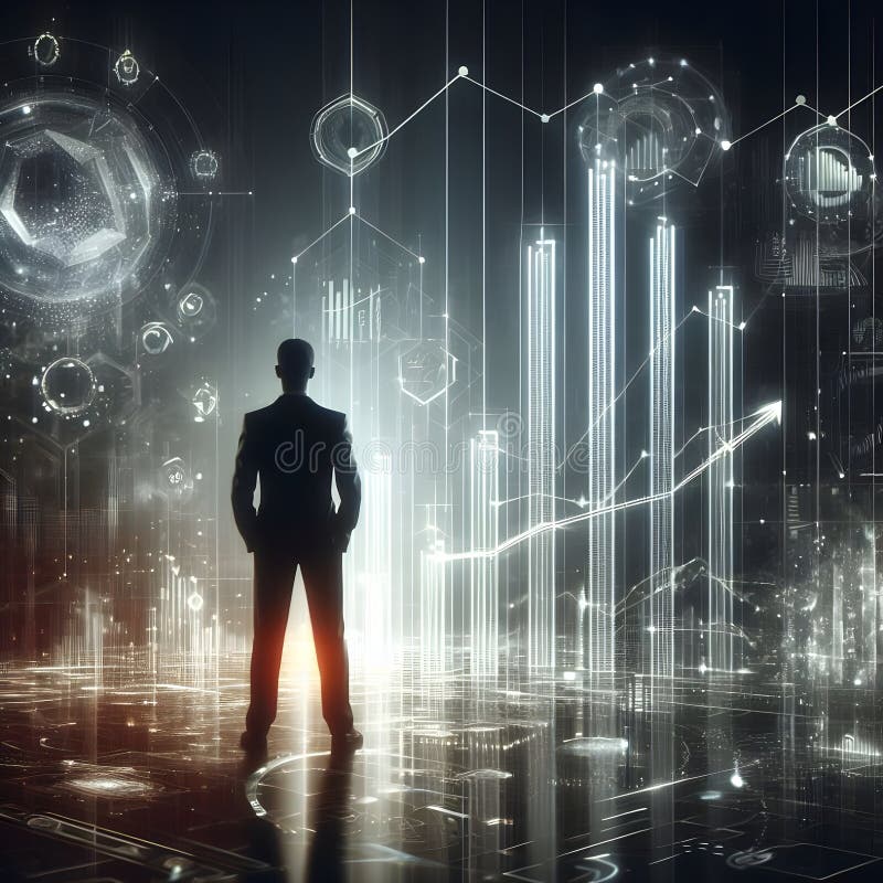 Human Figure in a Hologram. Data Analytics in a High-Tech Room Stock ...